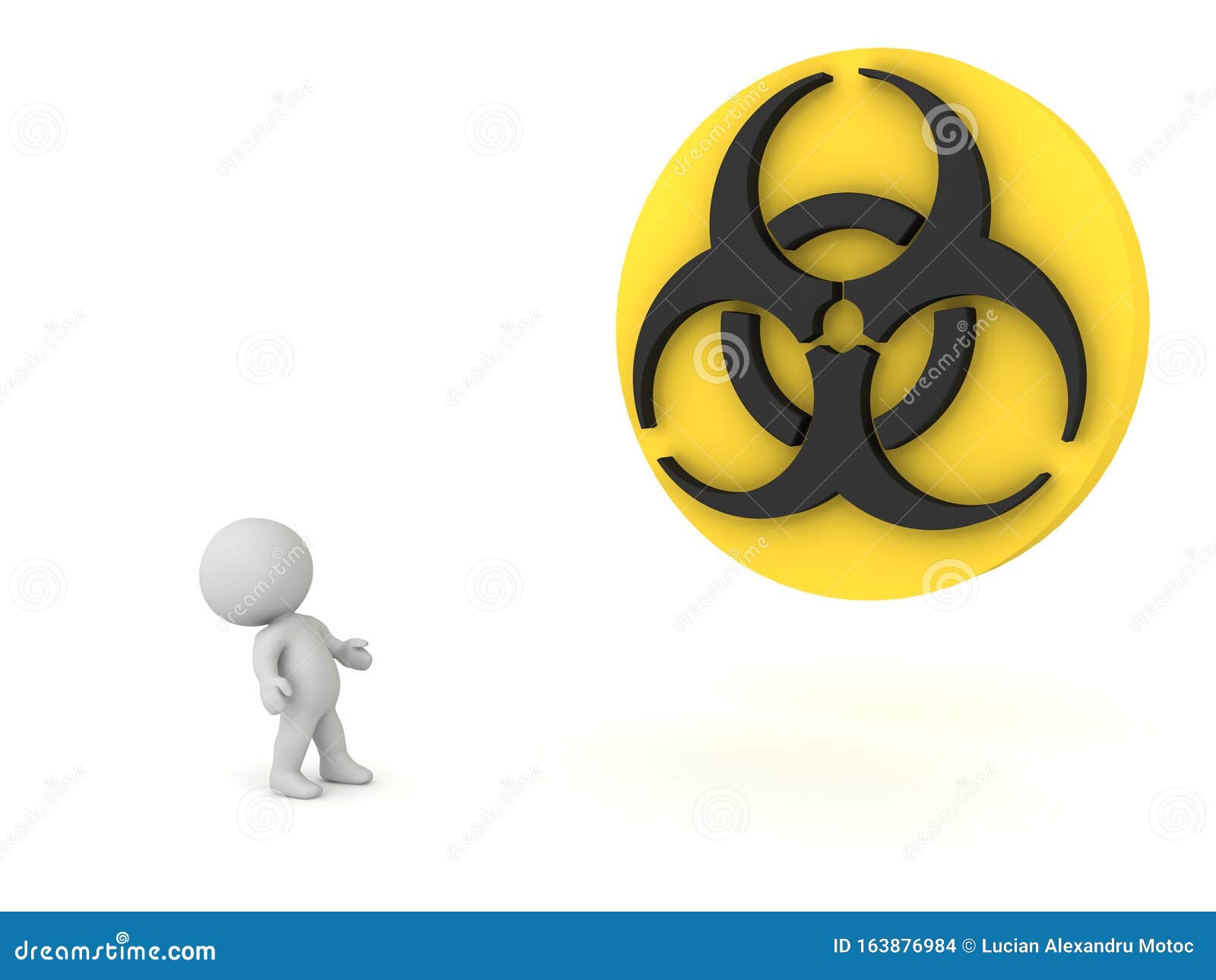 3D Character Looking Up at Big Biohazard Symbol Stock Illustration ...