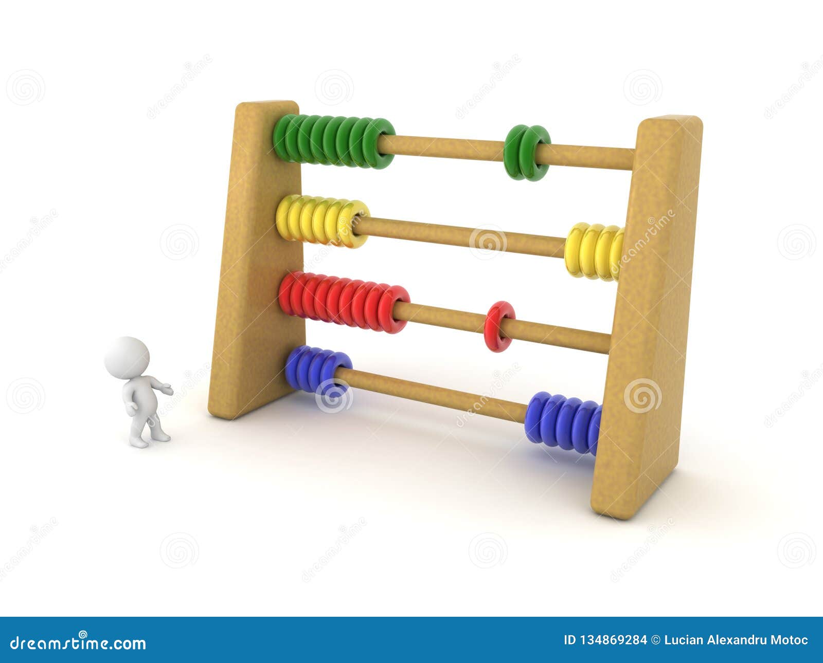 3D Character Looking Up at Large Abacus Stock Illustration ...