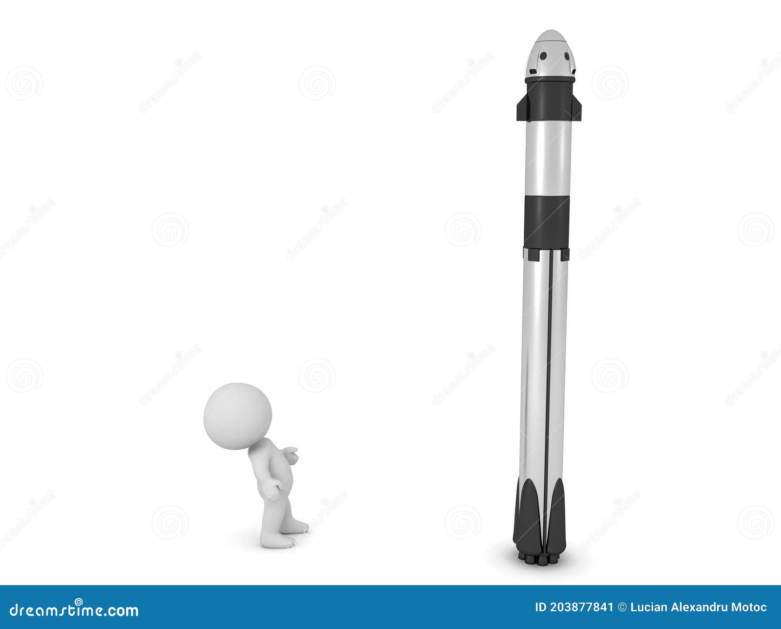D Character Looking Up at Rocket Stock Illustration - Illustration of ...