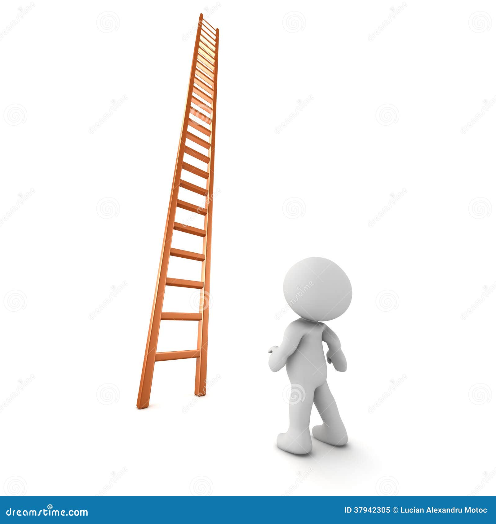 3D Character Looking Up at Very Tall Ladder Stock Illustration ...