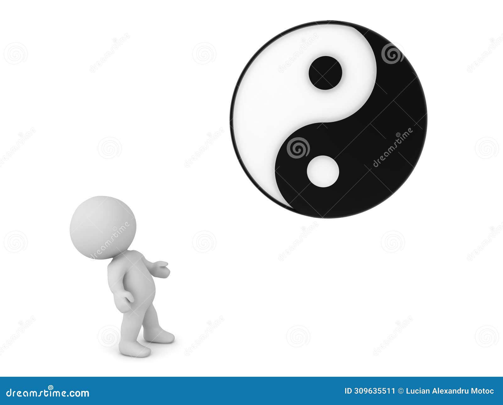3D Character Looking Up Yin Yang Symbol Stock Illustration ...