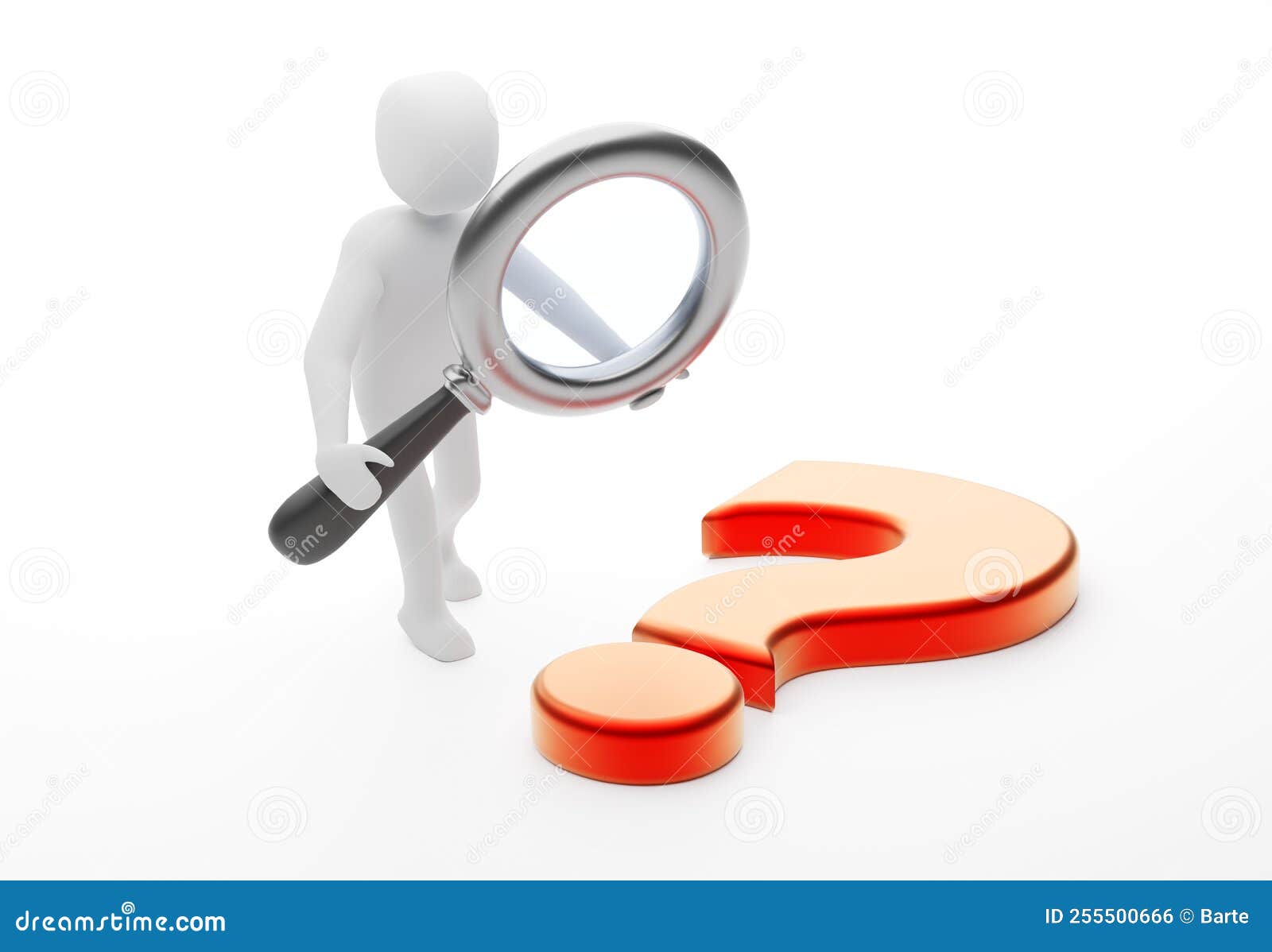 3d Character with a Magnifying Glass and Big Red Question Mark, Problem ...