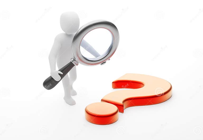 3d Character with a Magnifying Glass and Big Red Question Mark, Problem ...
