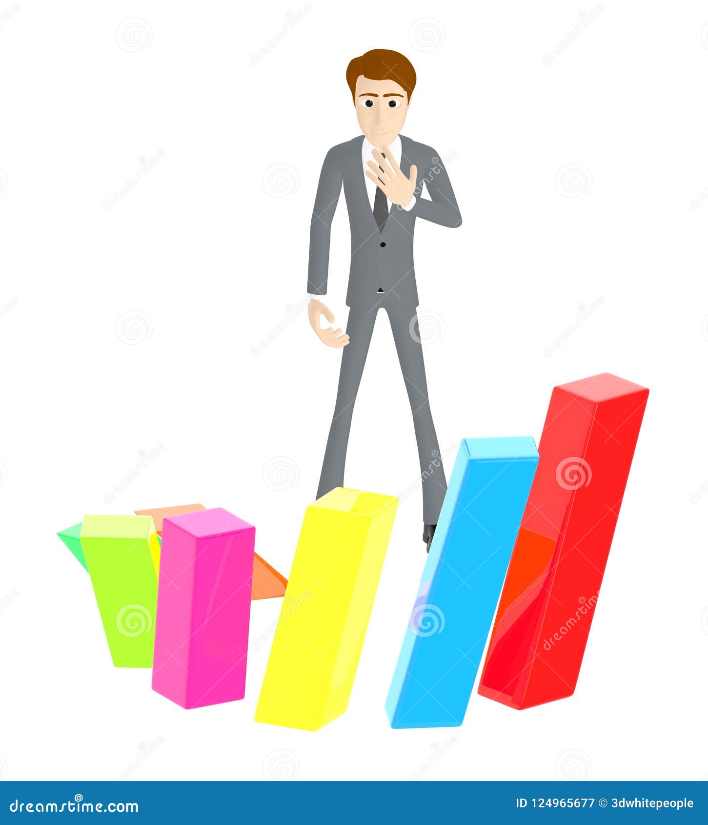 3d Character , Man and Bar Graph Stock Illustration - Illustration of ...