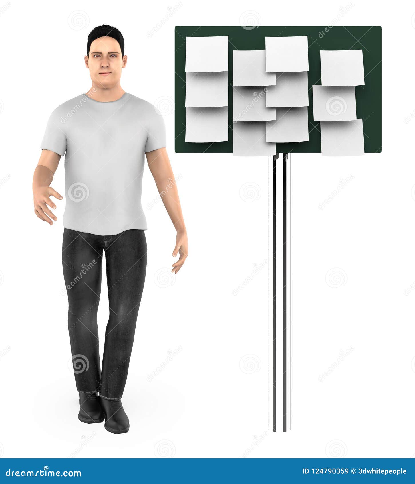 3d Character , Man and a Board with Empty Notes in it Stock ...