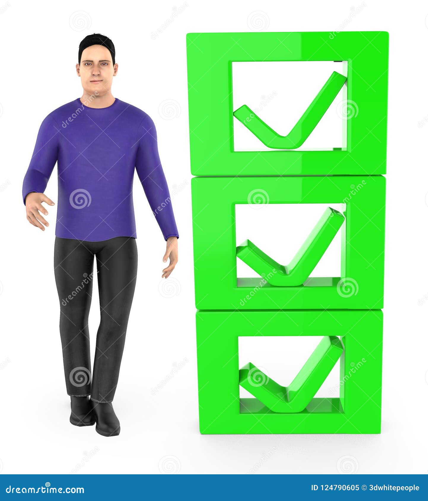 3d Character , Man and Checkmark List Stock Illustration - Illustration ...