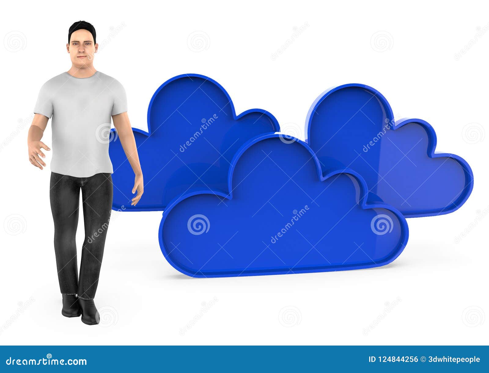 3d Character , Man and Cloud Shape Stock Illustration - Illustration of ...