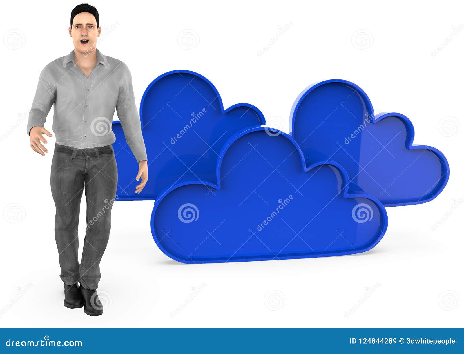 3d Character , Man and Cloud Shape Stock Illustration - Illustration of ...