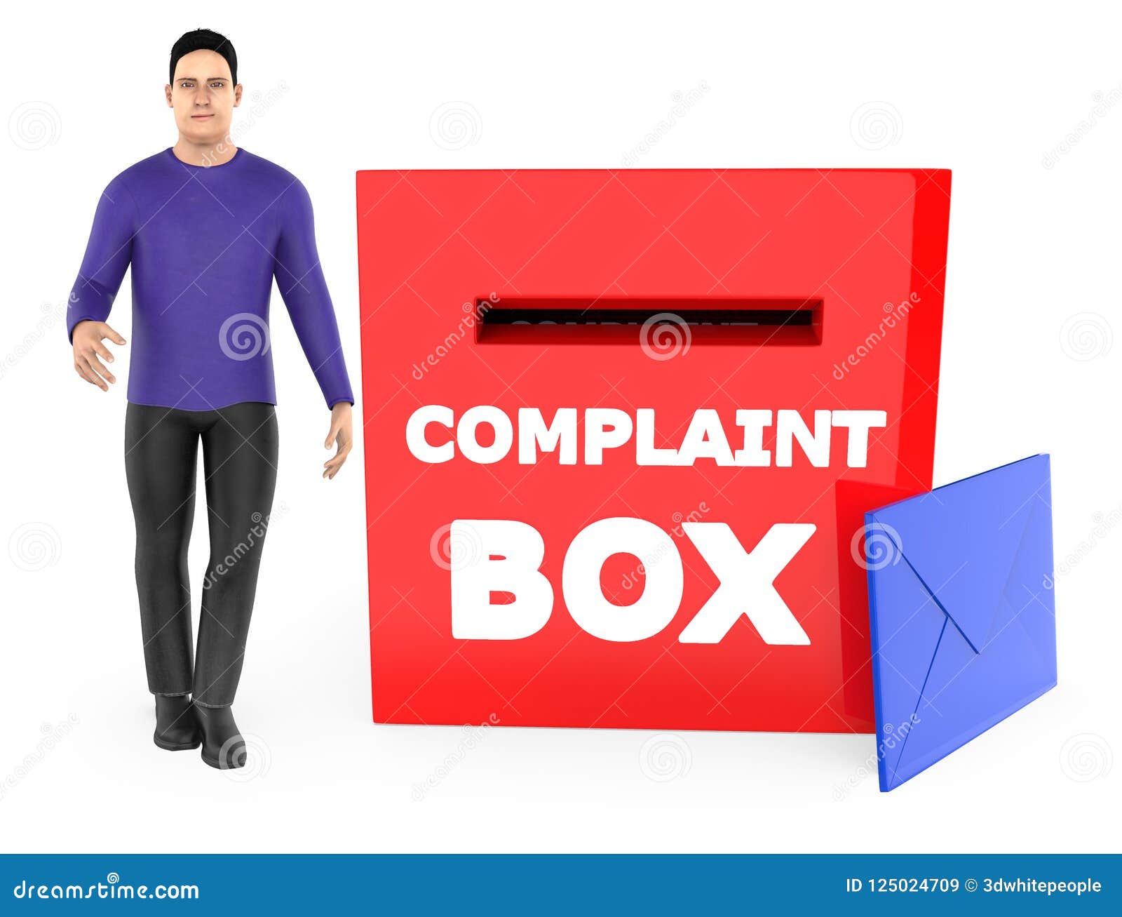 3d Character , Man and a Complaint Box with Envelope Stock Illustration ...