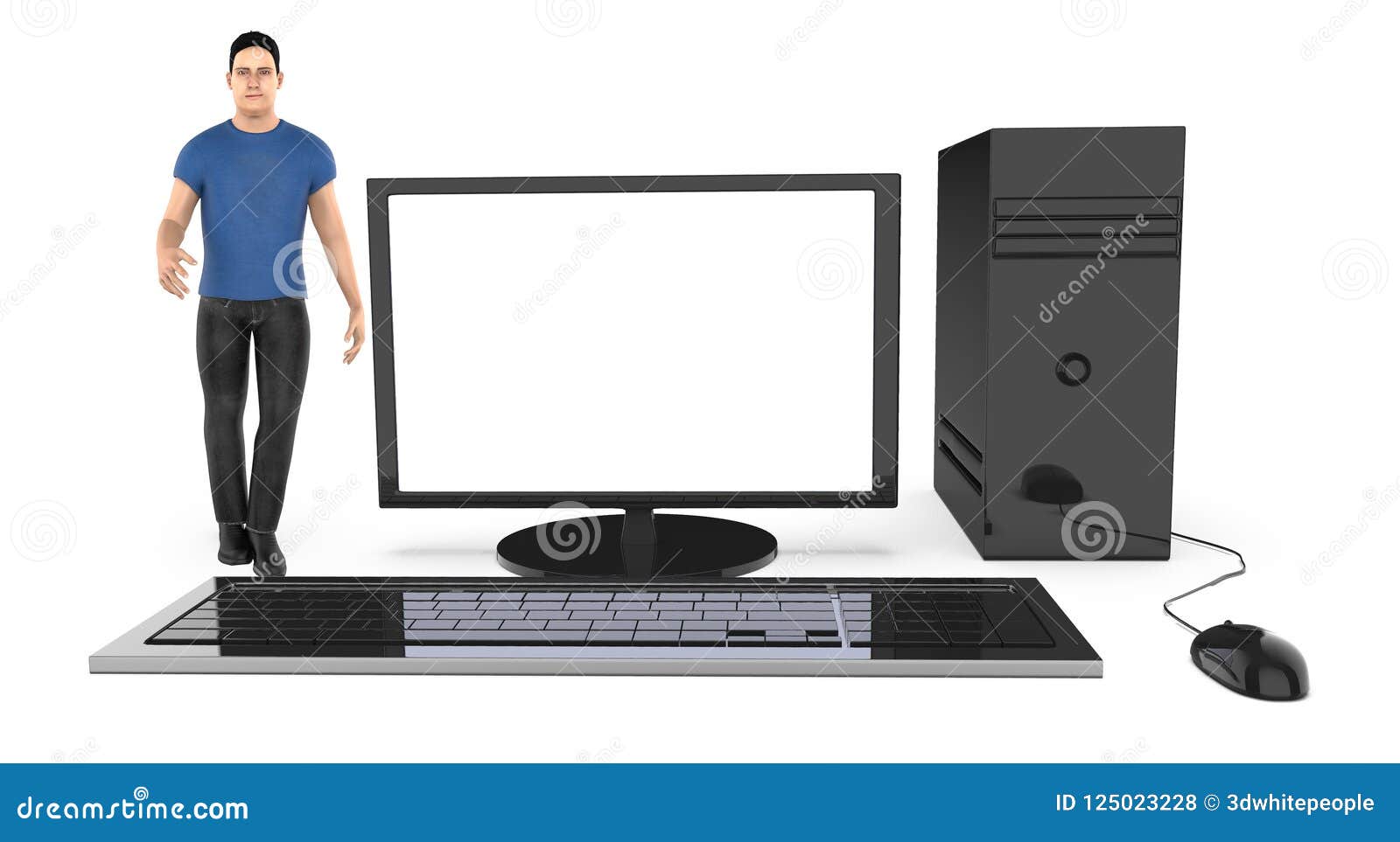 3d Character , Man and a Computer / Desktop Stock Illustration ...