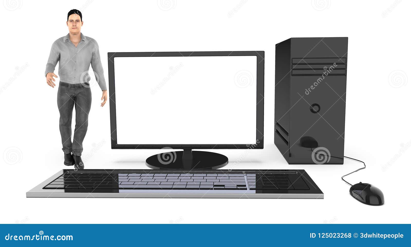 3d Character , Man and a Computer / Desktop Stock Illustration ...