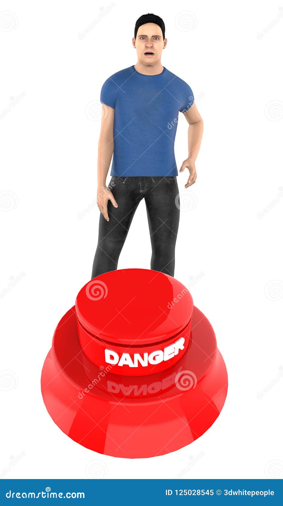 3d Character ,man and a Danger Button Stock Illustration - Illustration ...