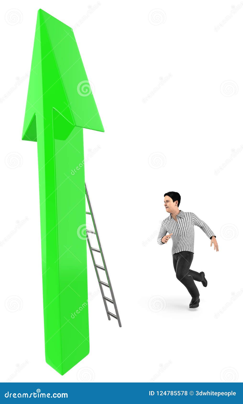 3d Character , Man Going To Climb Up a Arrow Using a Ladder Stock ...
