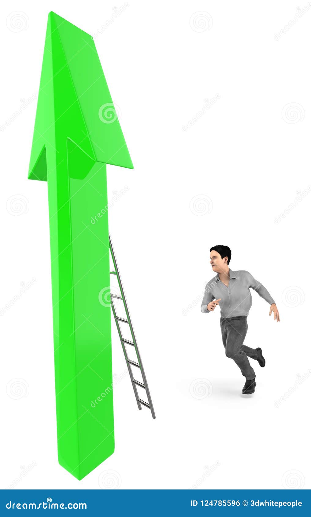 3d Character , Man Going To Climb Up a Arrow Using a Ladder Stock ...