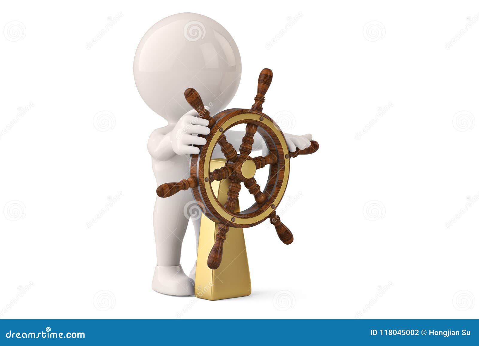 3d Character Man and at a Helm Helmsman.3D Illustration. Stock ...