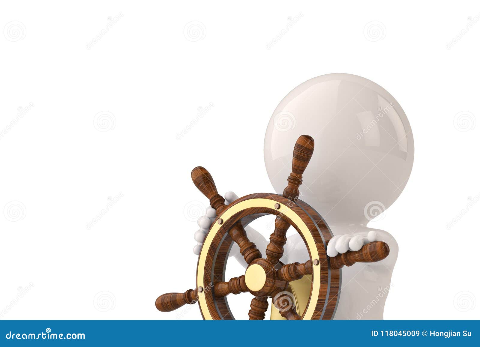 3d Character Man and at a Helm Helmsman.3D Illustration. Stock ...