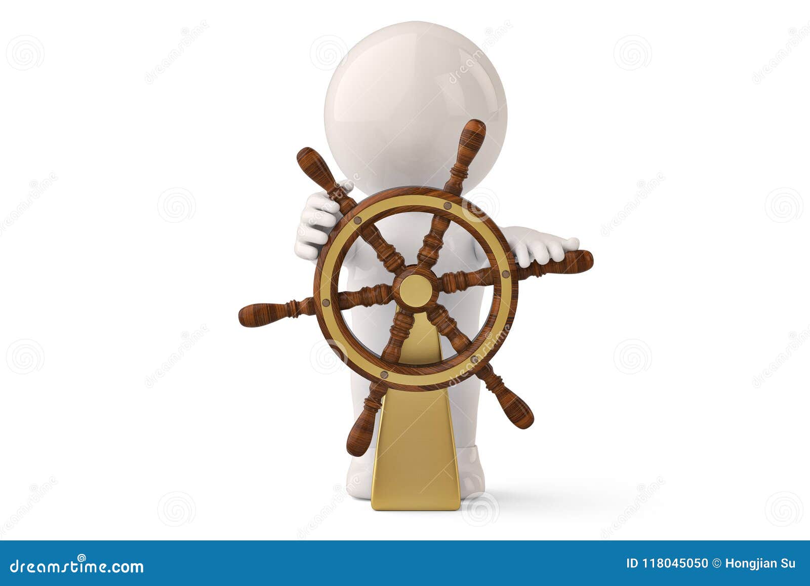 3d Character Man and at a Helm Helmsman.3D Illustration. Stock ...