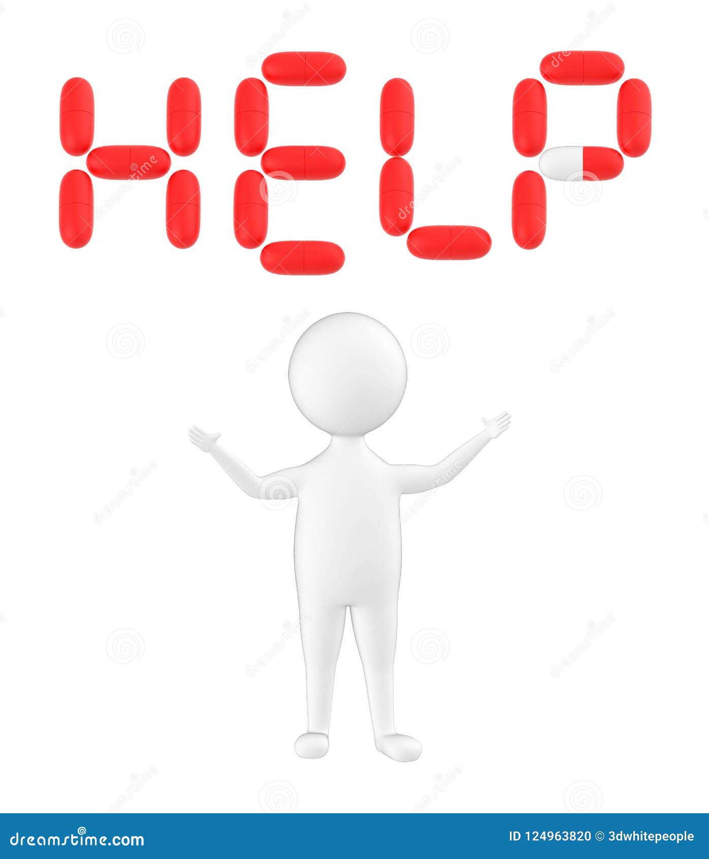 3d Character , Man Help Text Stock Illustration - Illustration of ...