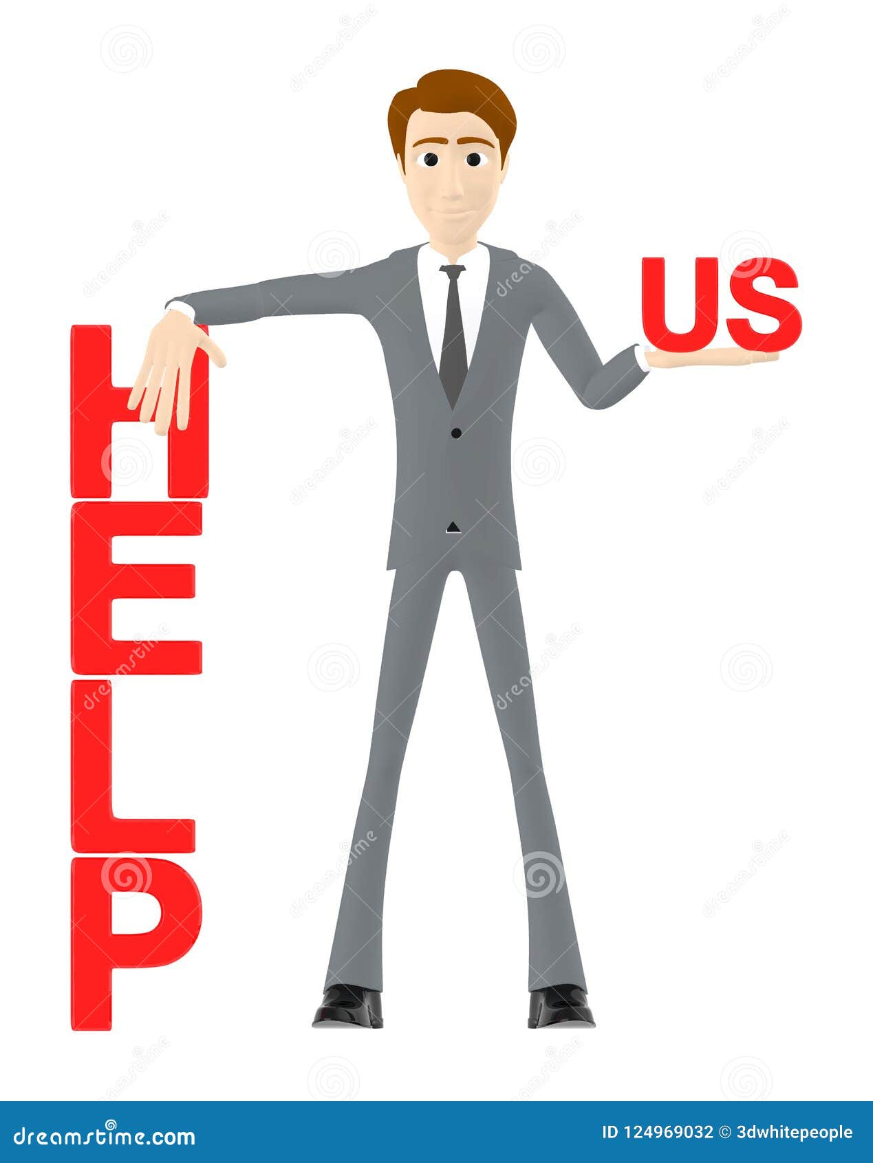 3d Character , Man and Help Us Text Stock Illustration - Illustration ...