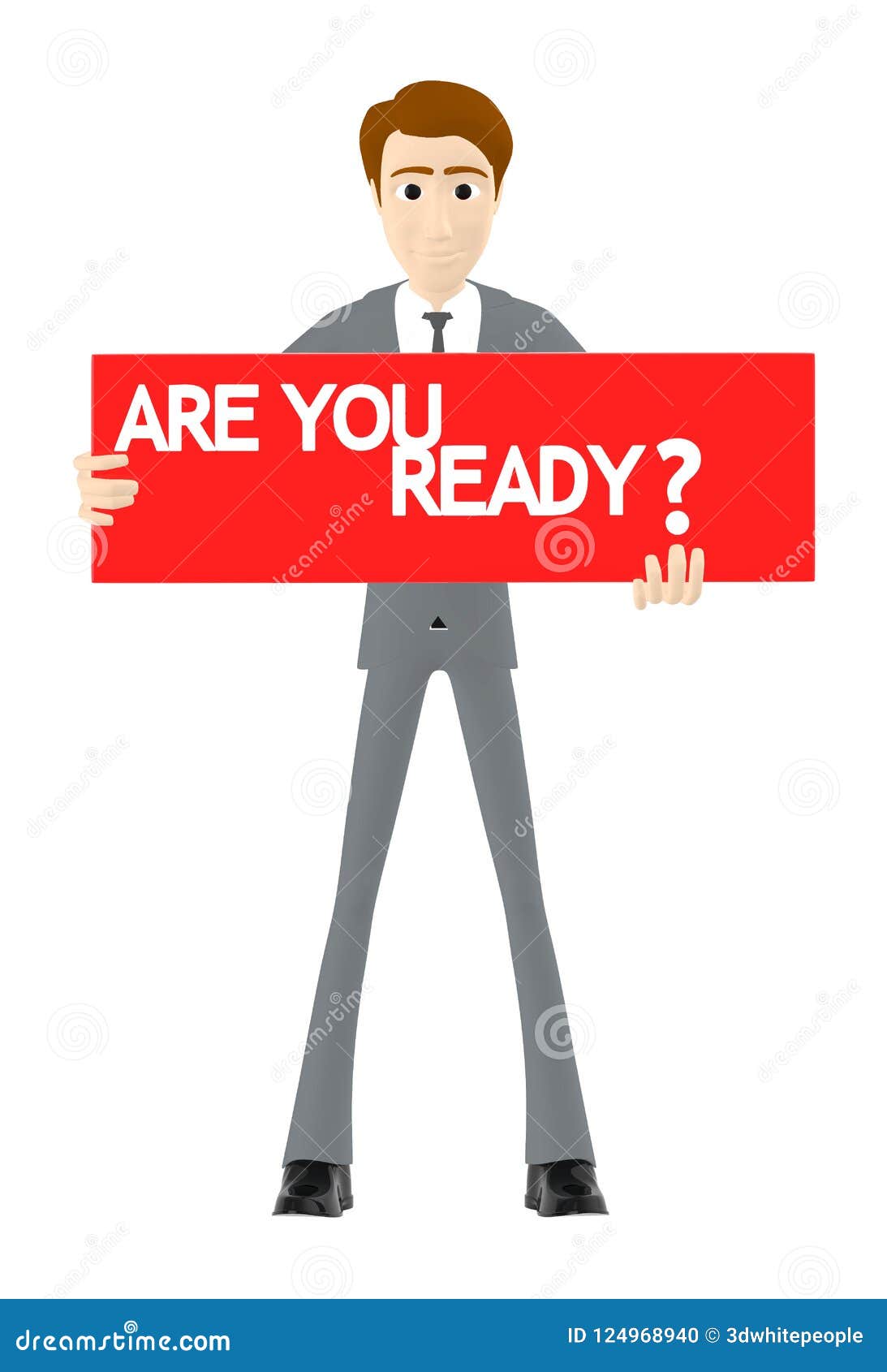 3d Character , Man Holding a are You Ready Board Stock Illustration ...