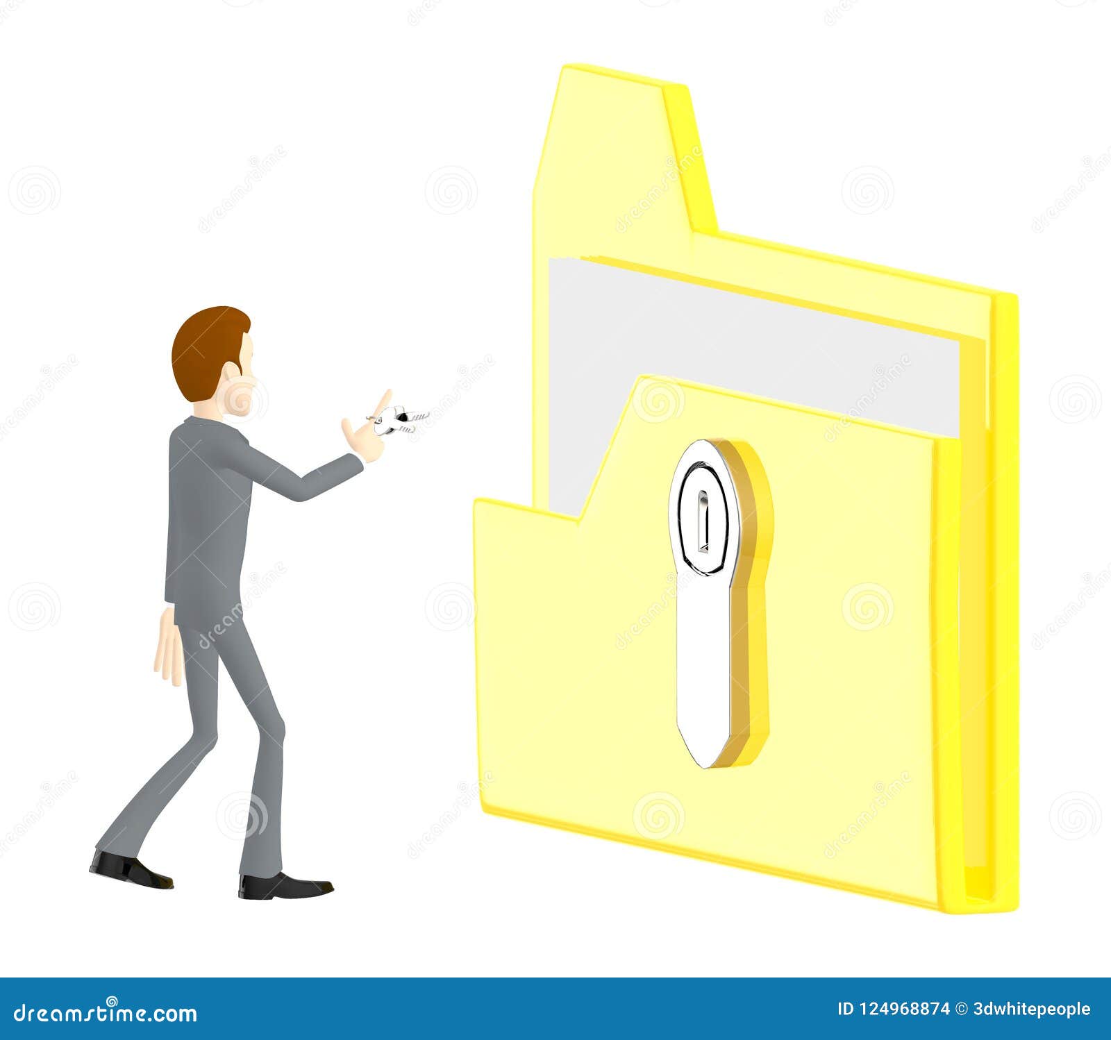 3d Character , Man , Keys and Folder Lock Stock Illustration ...
