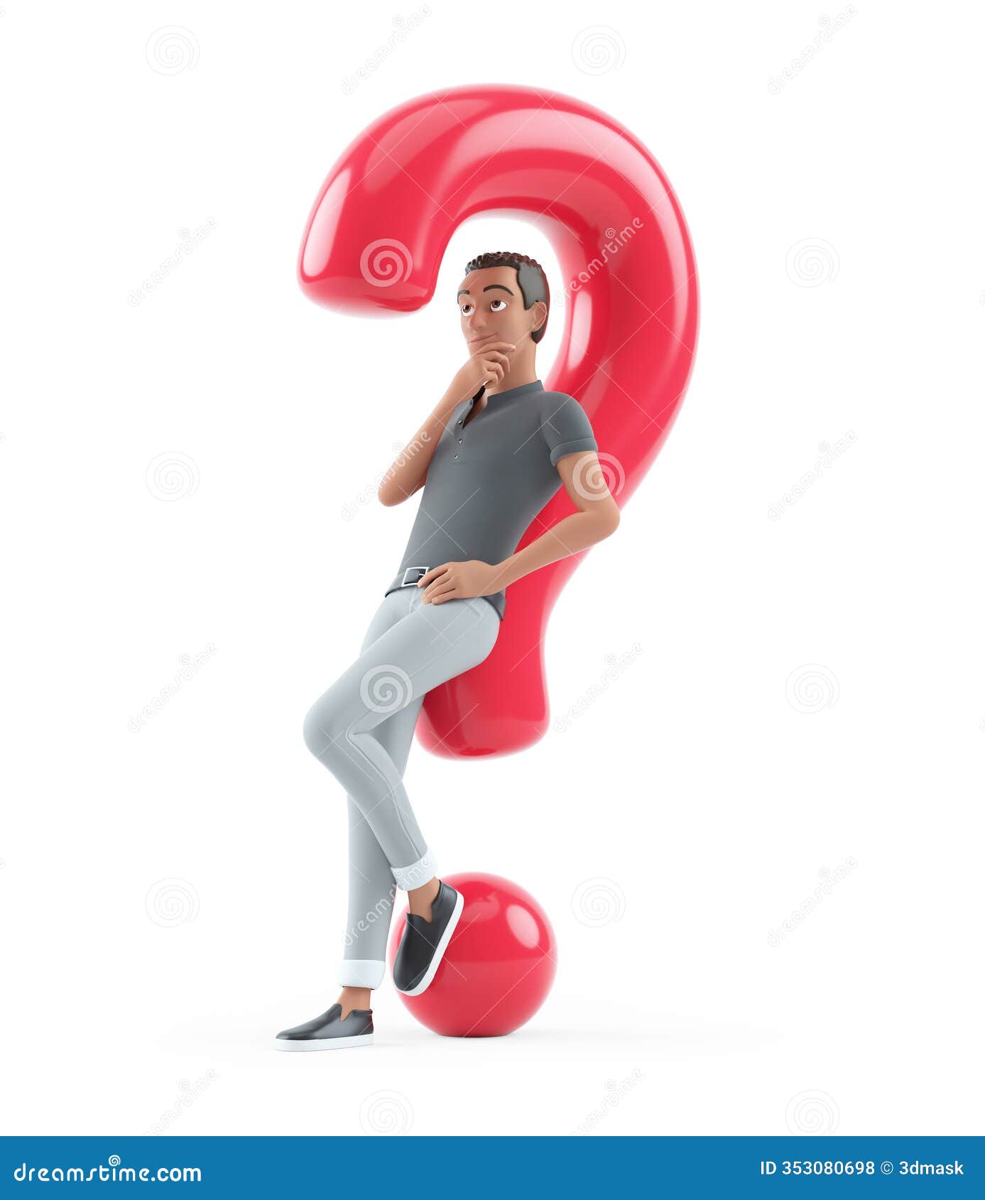 3d Character Man Leaning Under Question Mark Royalty-Free Illustration ...
