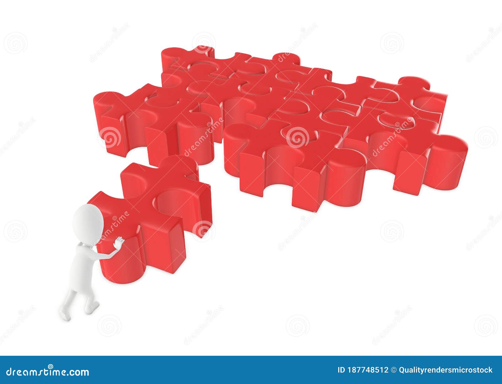3d Character , Man Moving a Jigsaw To Solve a Puzzle Stock Illustration ...