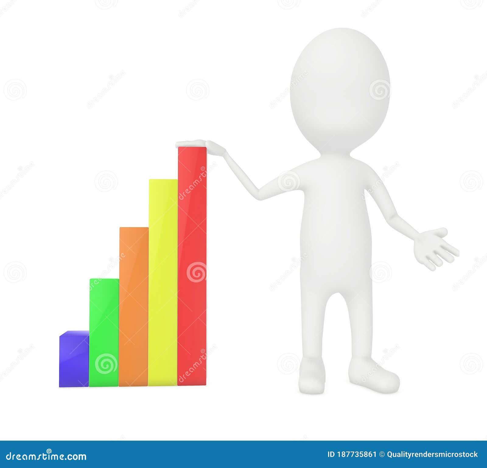 3d Character , Man Presenting a Bar Graph Stock Illustration ...