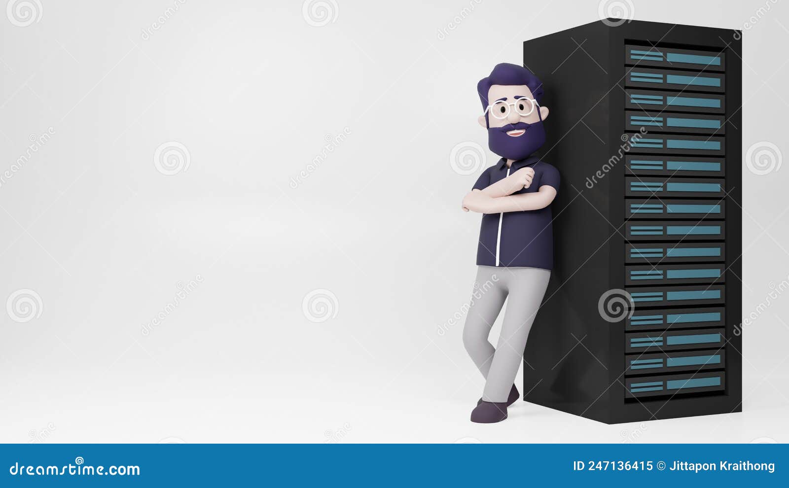 3D Character Man Presenting the Server and Laptop Stock Illustration ...