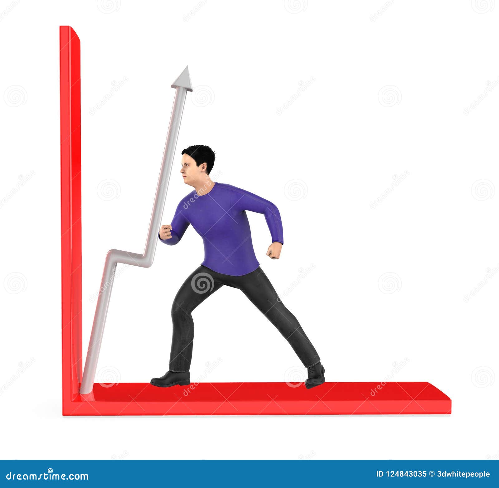3d Character , Man , Push Arrow in a Graph Stock Illustration ...