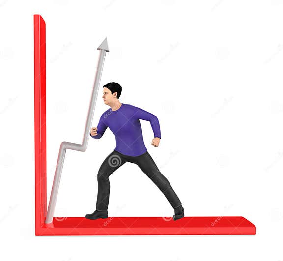 3d Character , Man , Push Arrow in a Graph Stock Illustration ...