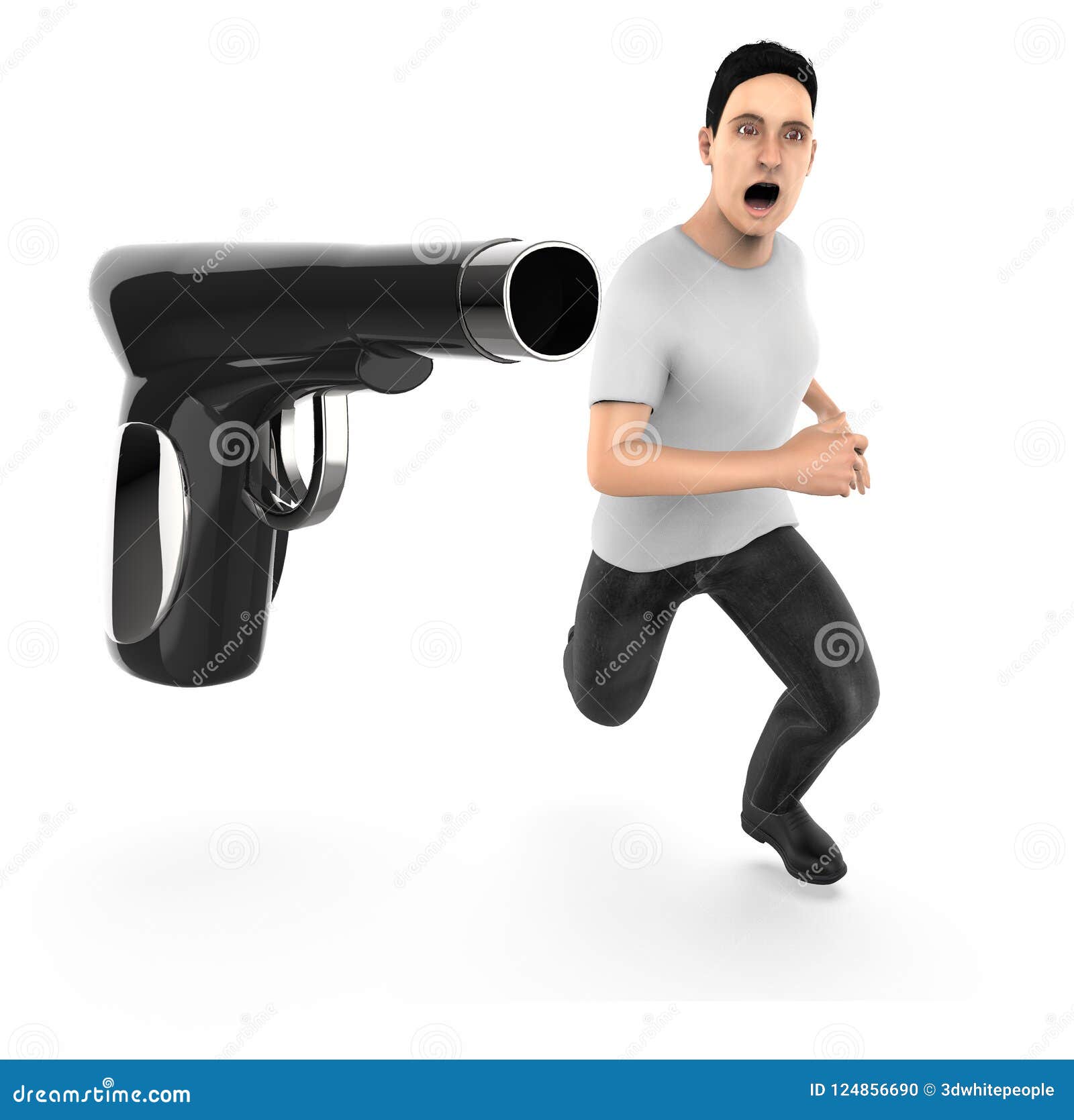 3d Character , Man Runing Away from a Gun Point Stock Illustration ...