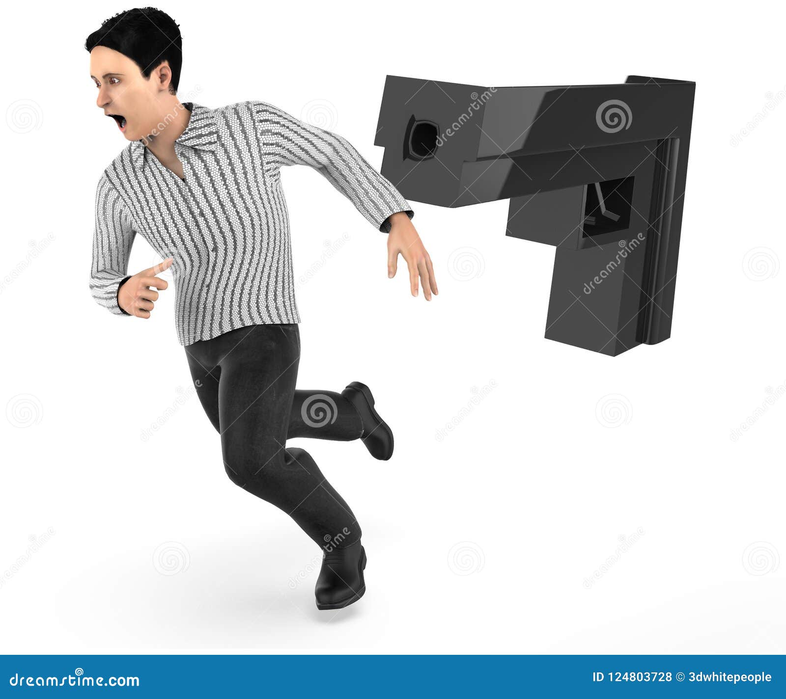 3d Character , Man Runing Away from a Gun Point Stock Illustration ...