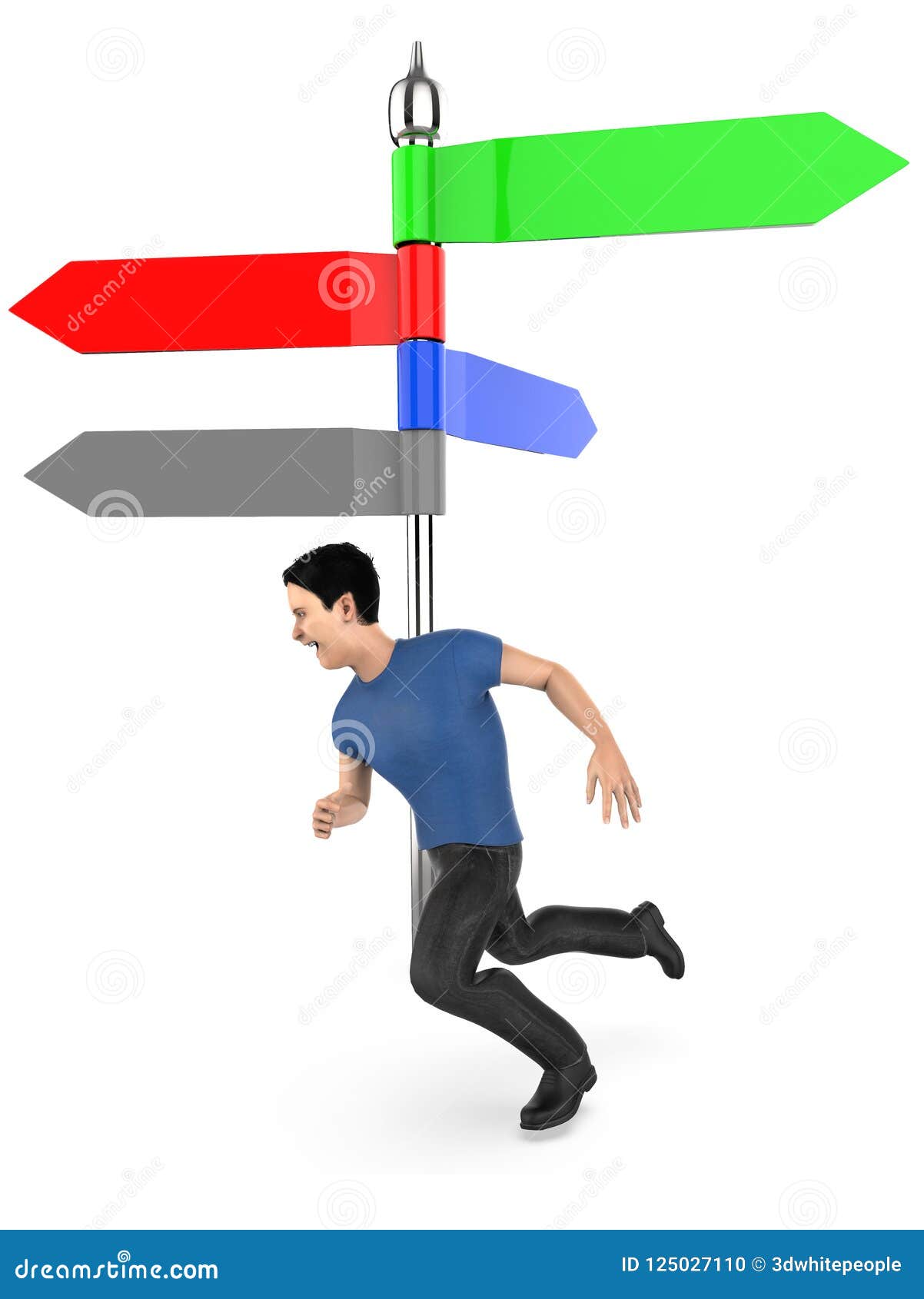 3d Character , Man Running , Arrow Direction Indicating Post , Empty ...