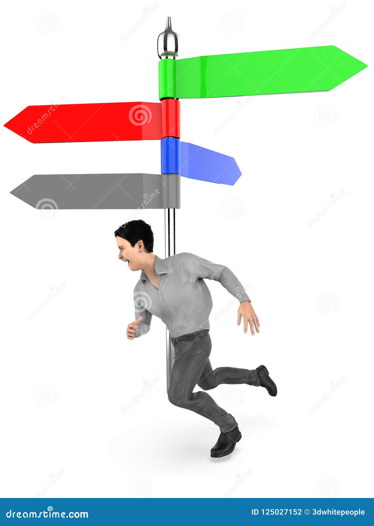 3d Character , Man Running , Arrow Direction Indicating Post , Empty ...
