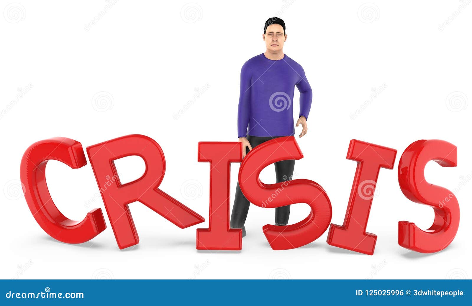 3d Character , Man , Sad , Cry and Crisis Text Stock Illustration ...