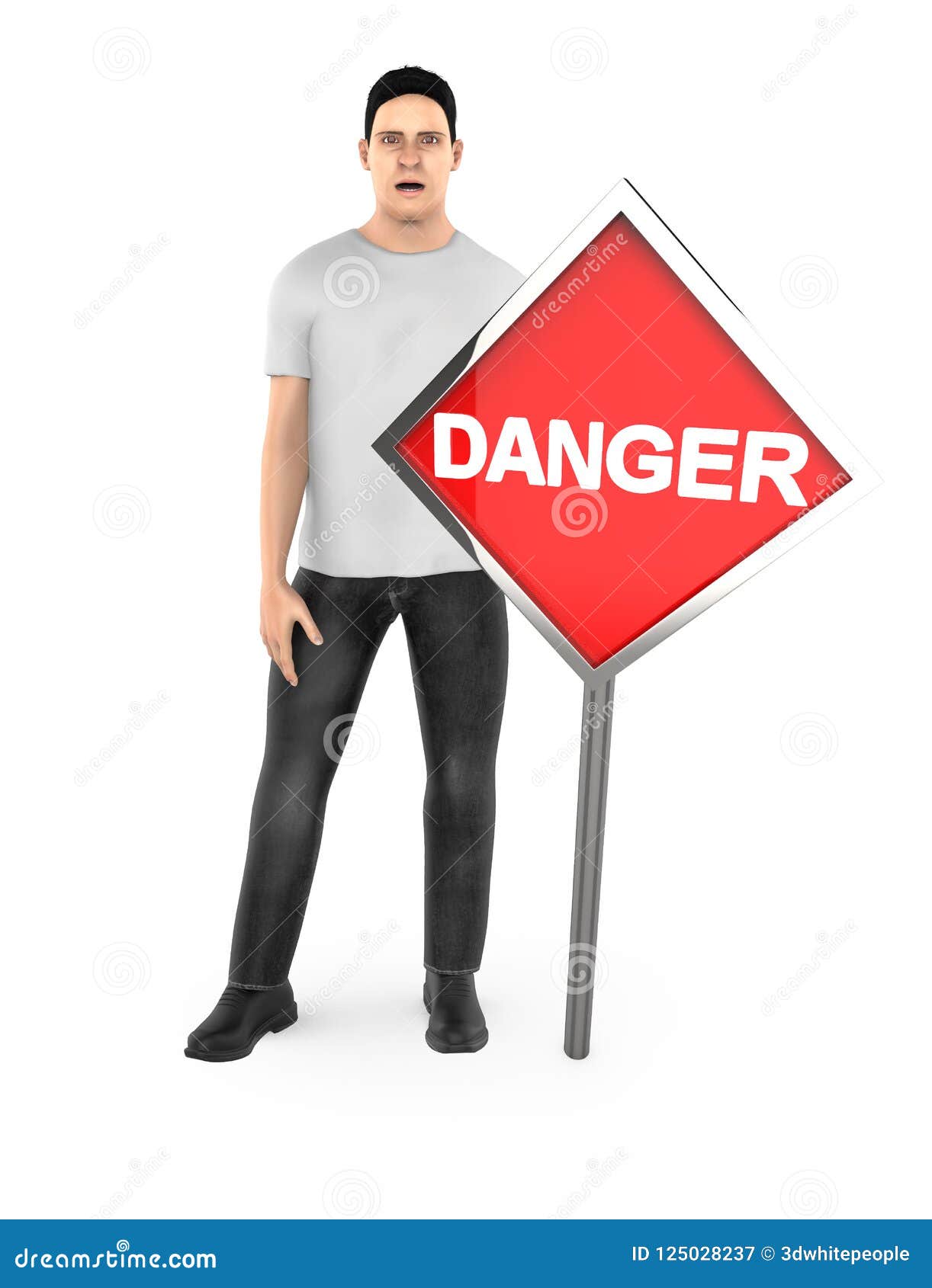 3d Character , Man and a Sign Board with Danger Text in it Stock ...