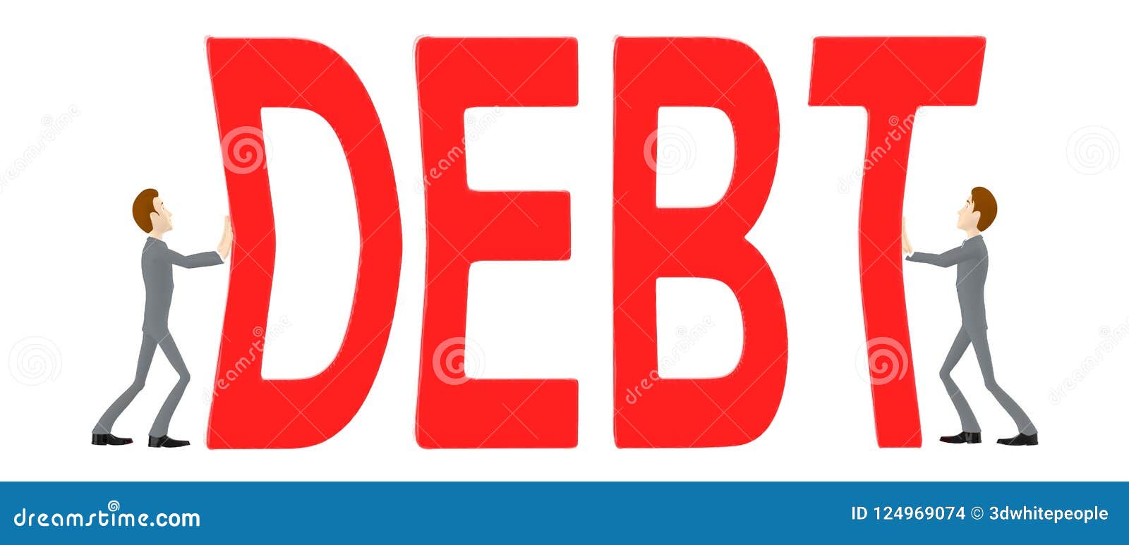 The Debt Text And Money Symbol For Business Concept 3d Rendering ...