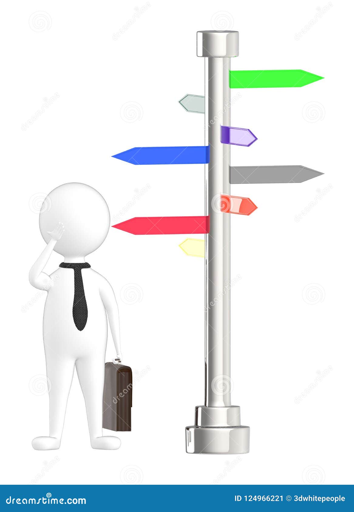 3d Character ,man Standing in Front of a Direction Sign Post Stock ...