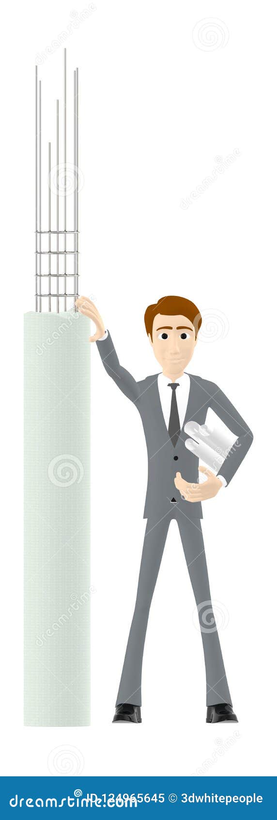 3d Character , Man Standing Near a Concreate Pillar with Some Drafts ...