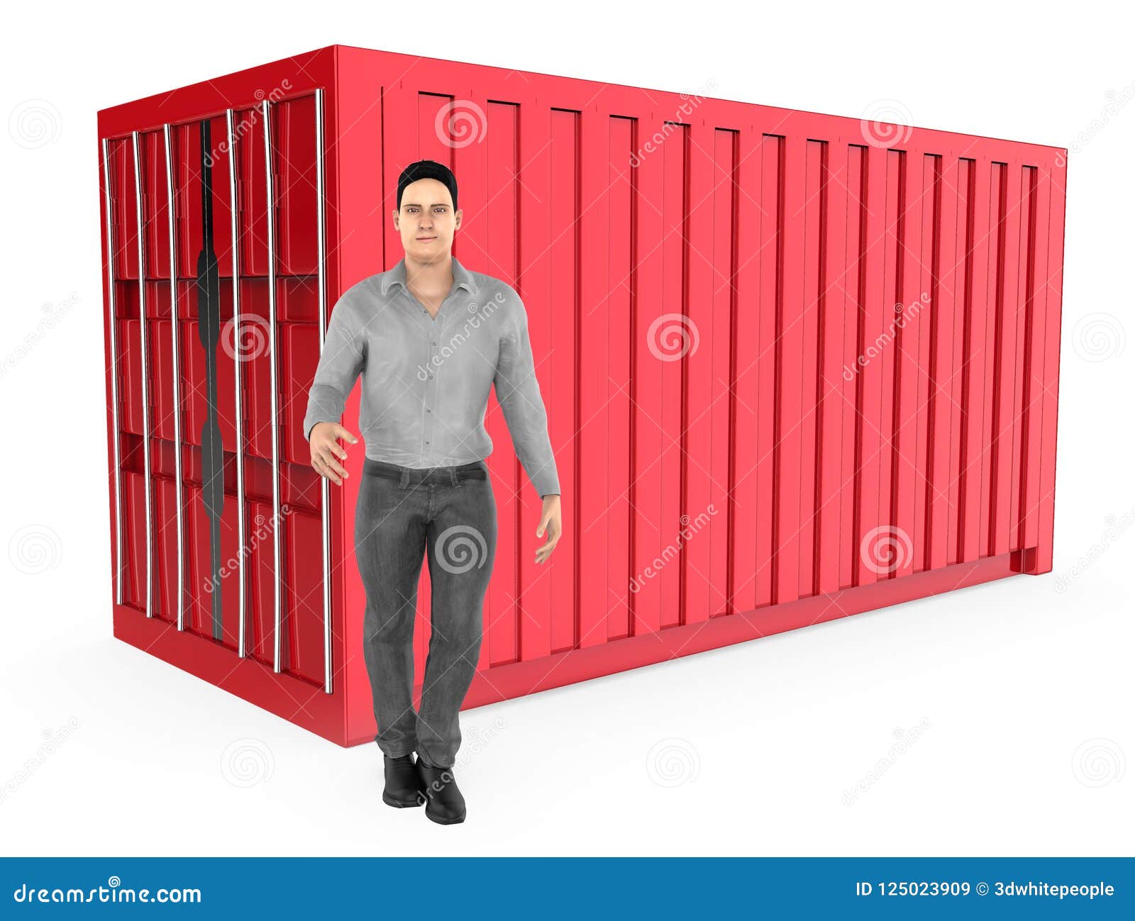 3d Character , Man , Standing Near a Container Stock Illustration ...