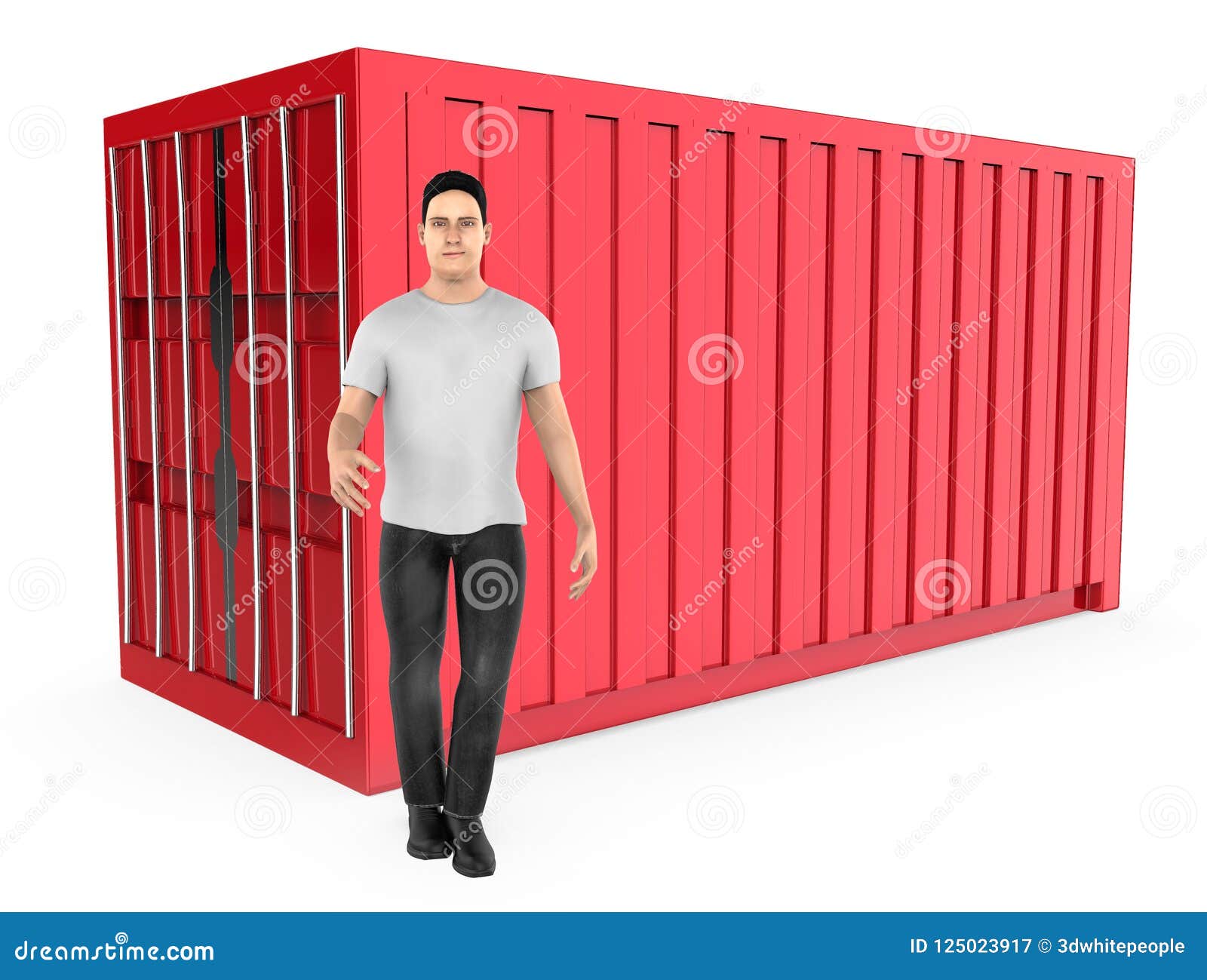 3d Character , Man , Standing Near a Container Stock Illustration ...