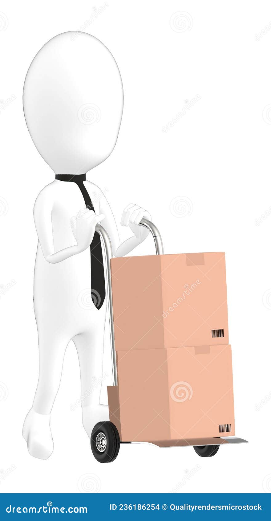 3d Character , Man and a Trolley with Cardboard Boxes Stock ...