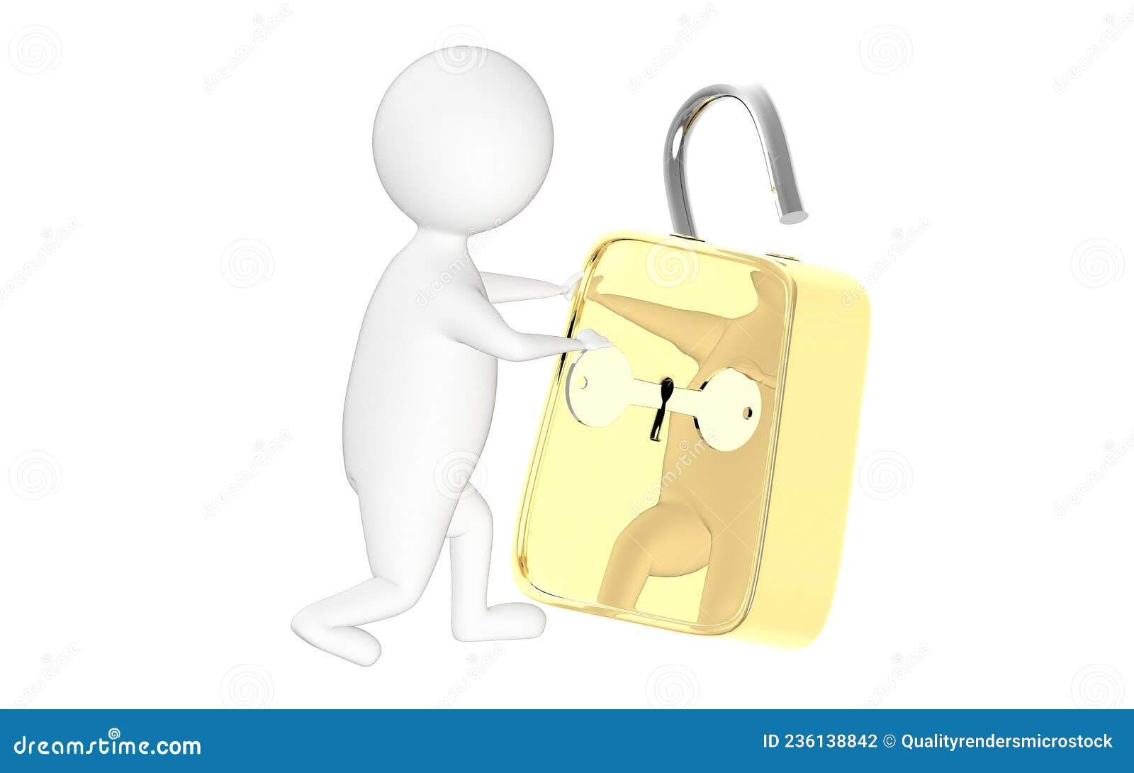 3d Character , Man Unlocked a Lock Stock Illustration - Illustration of ...
