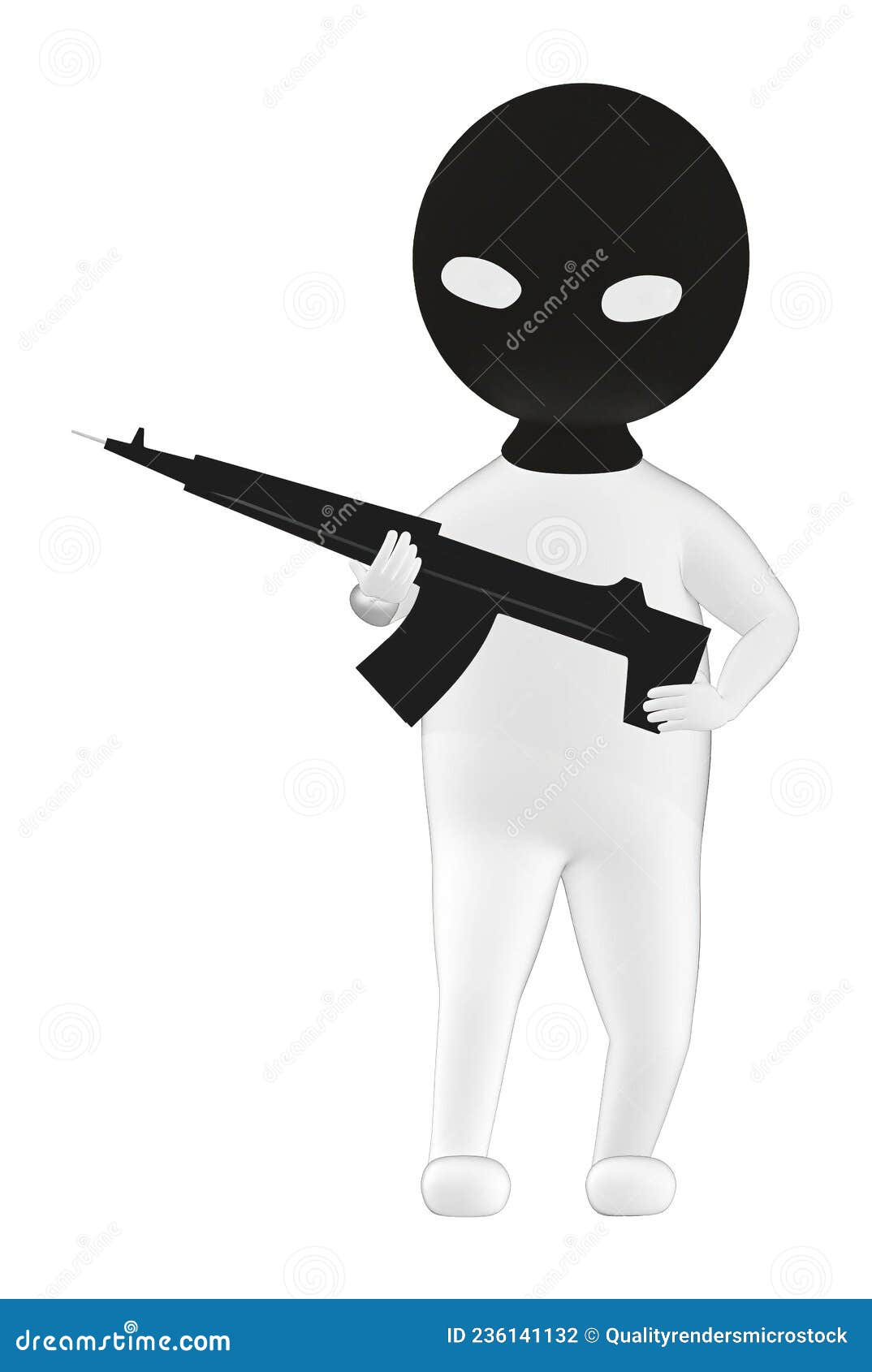 3d Character , Man Waering a Mask and Holding a Gun Stock Illustration ...