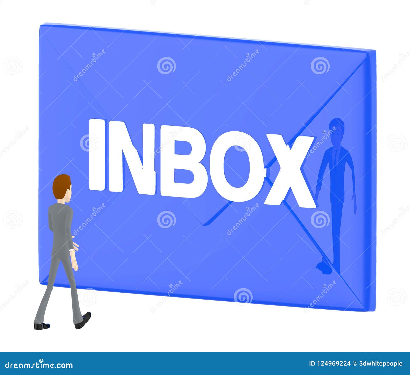 3d Character , Man Walking Towards Envelope with Inbox Text in it Stock ...