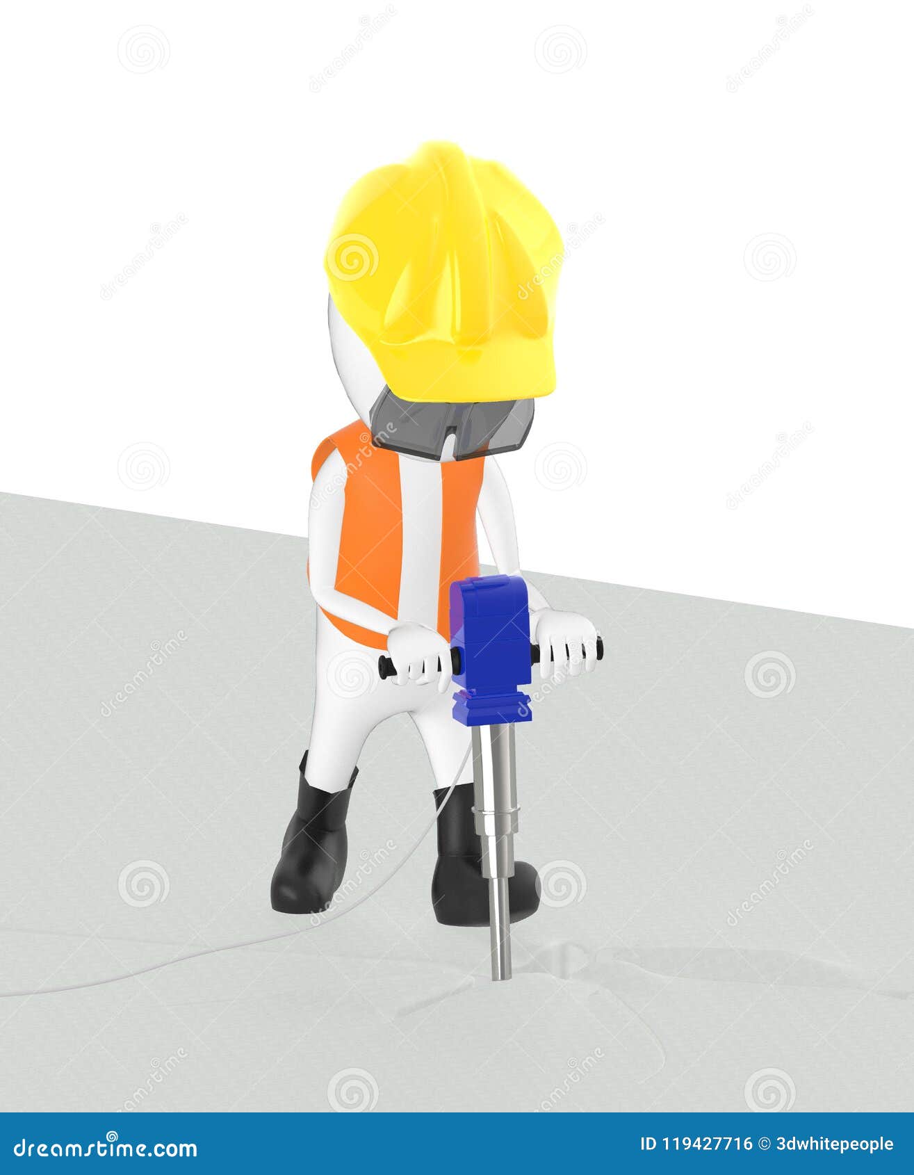 3d Character , Man Worker Digging Concrete with Jackhammer Stock ...