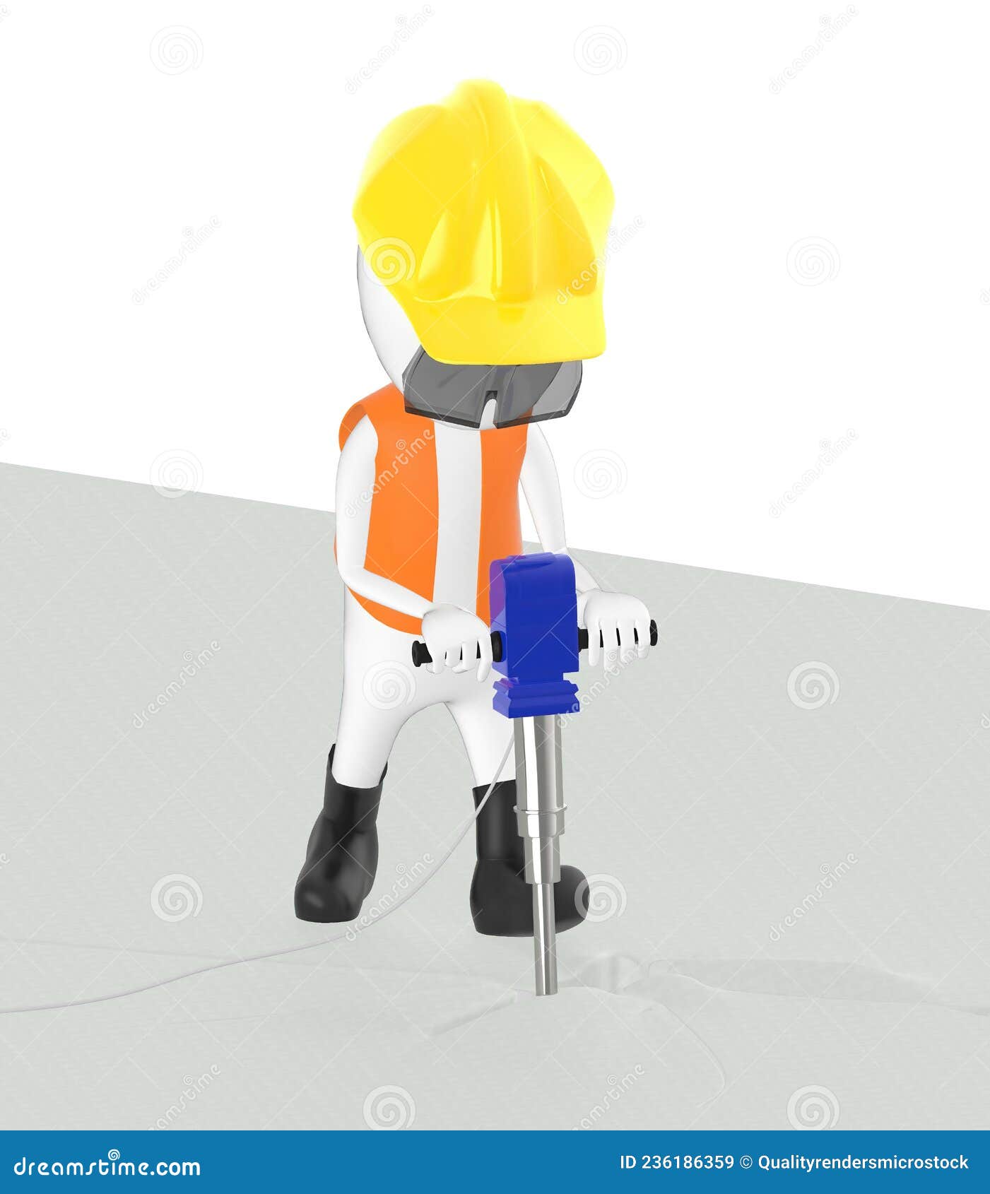3d Character , Man Worker Digging Concrete with Jackhammer Stock ...