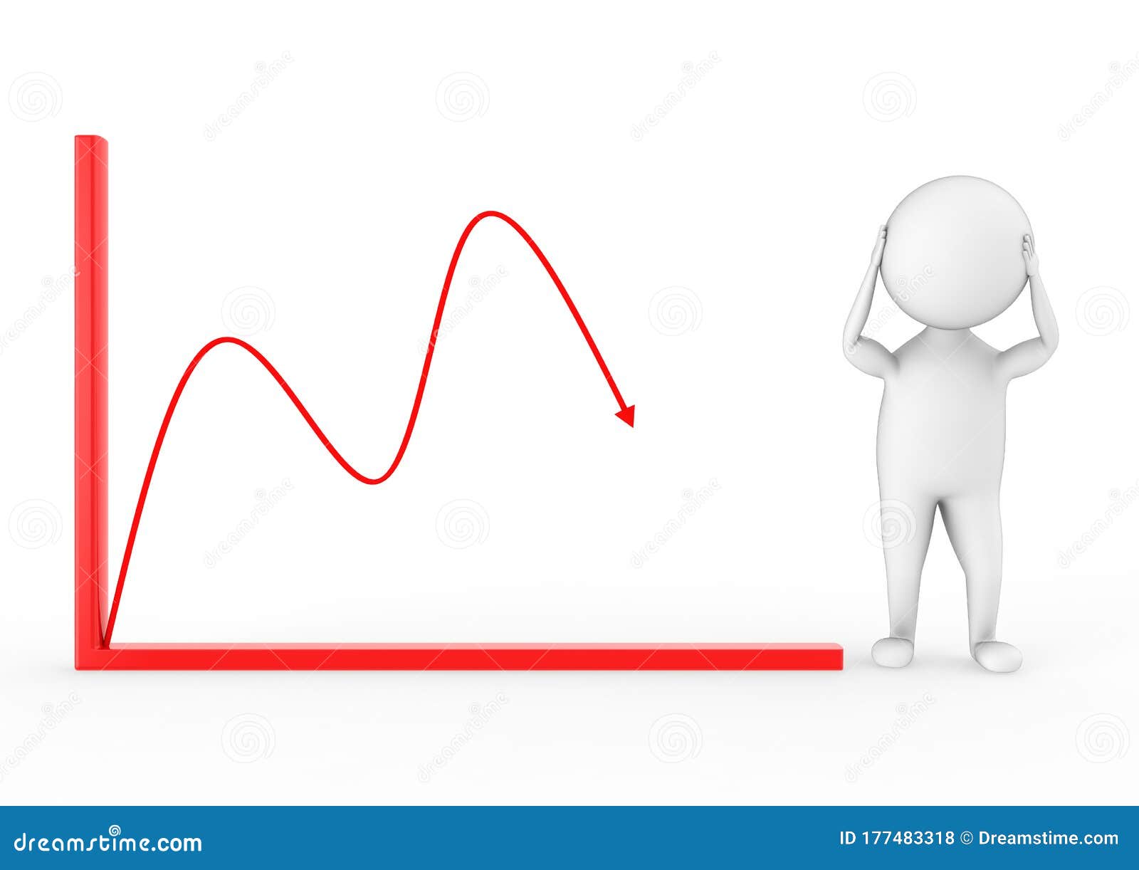 3d Character , Man Worried , Graph Declined Stock Illustration - Illustration of problematic ...