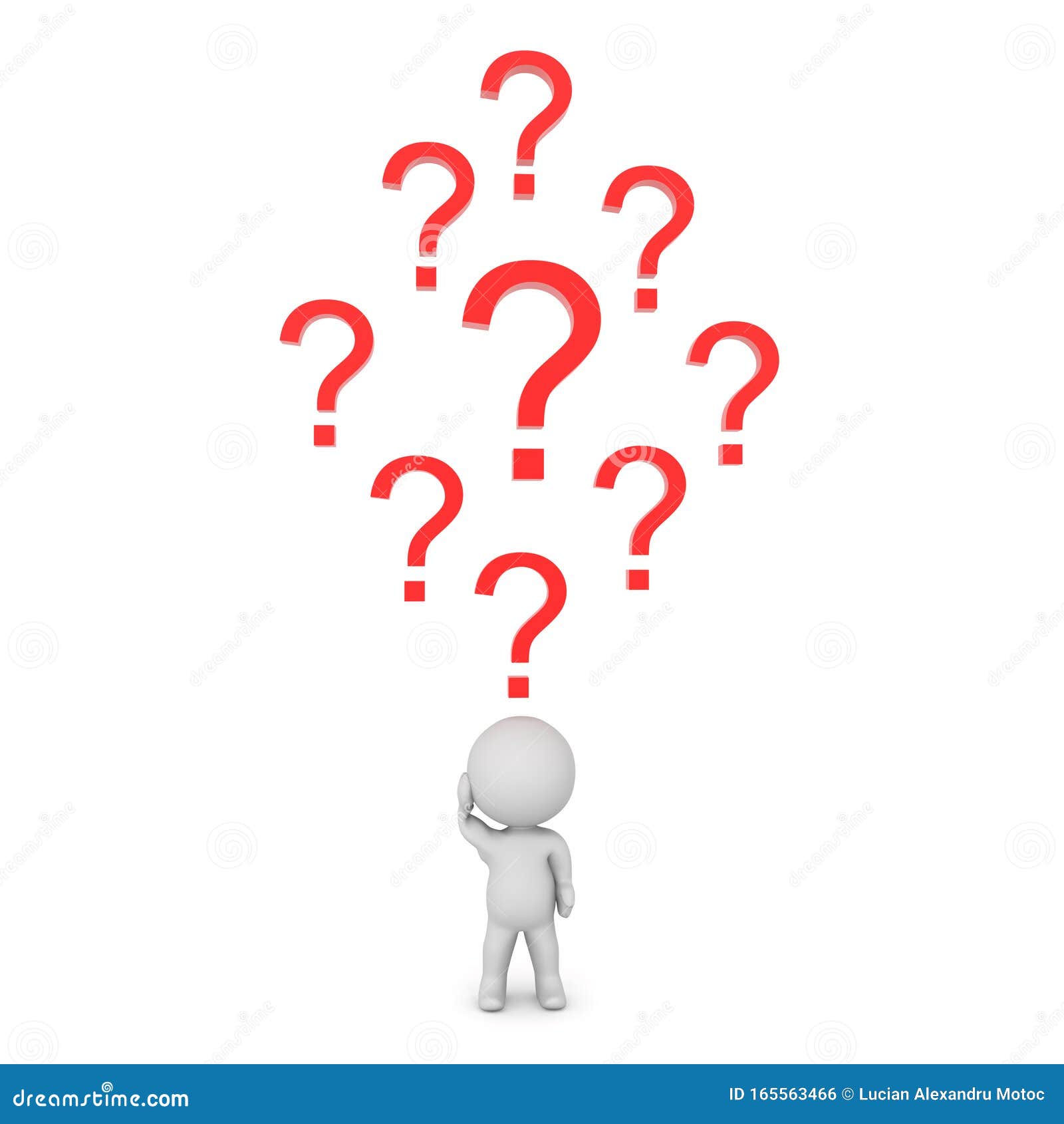 3D Character with Many Question Marks Above Him Stock Illustration ...
